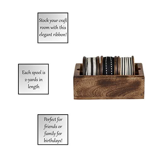Santa Barbara Design Studio Michel & Co. Wood Spool with Ribbon, 3-Piece, Black Stripe