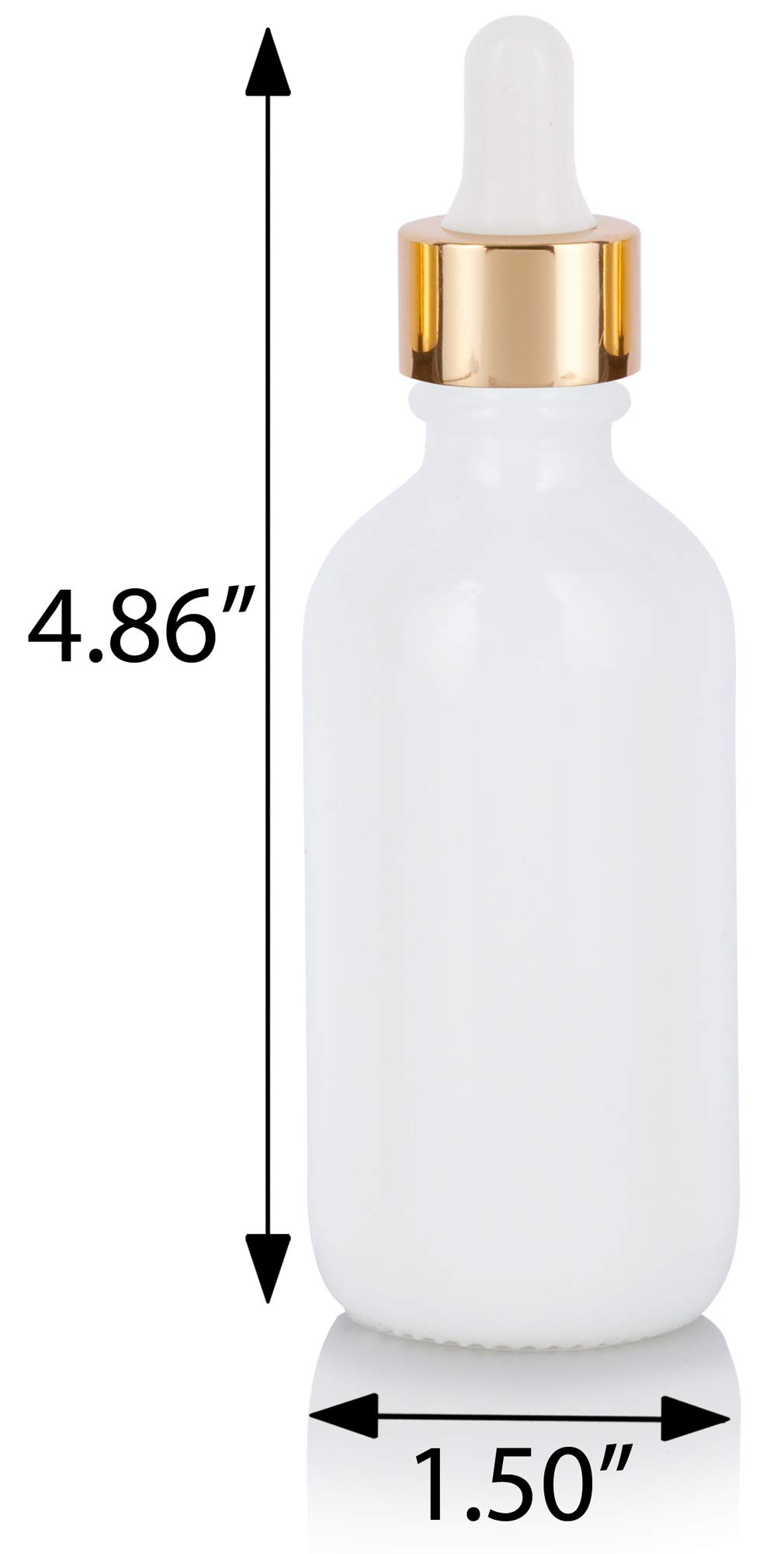 JUVITUS 2 oz Opal White Glass Boston Round Bottle with Gold Metal and Glass Dropper (12 pack) + Funnel