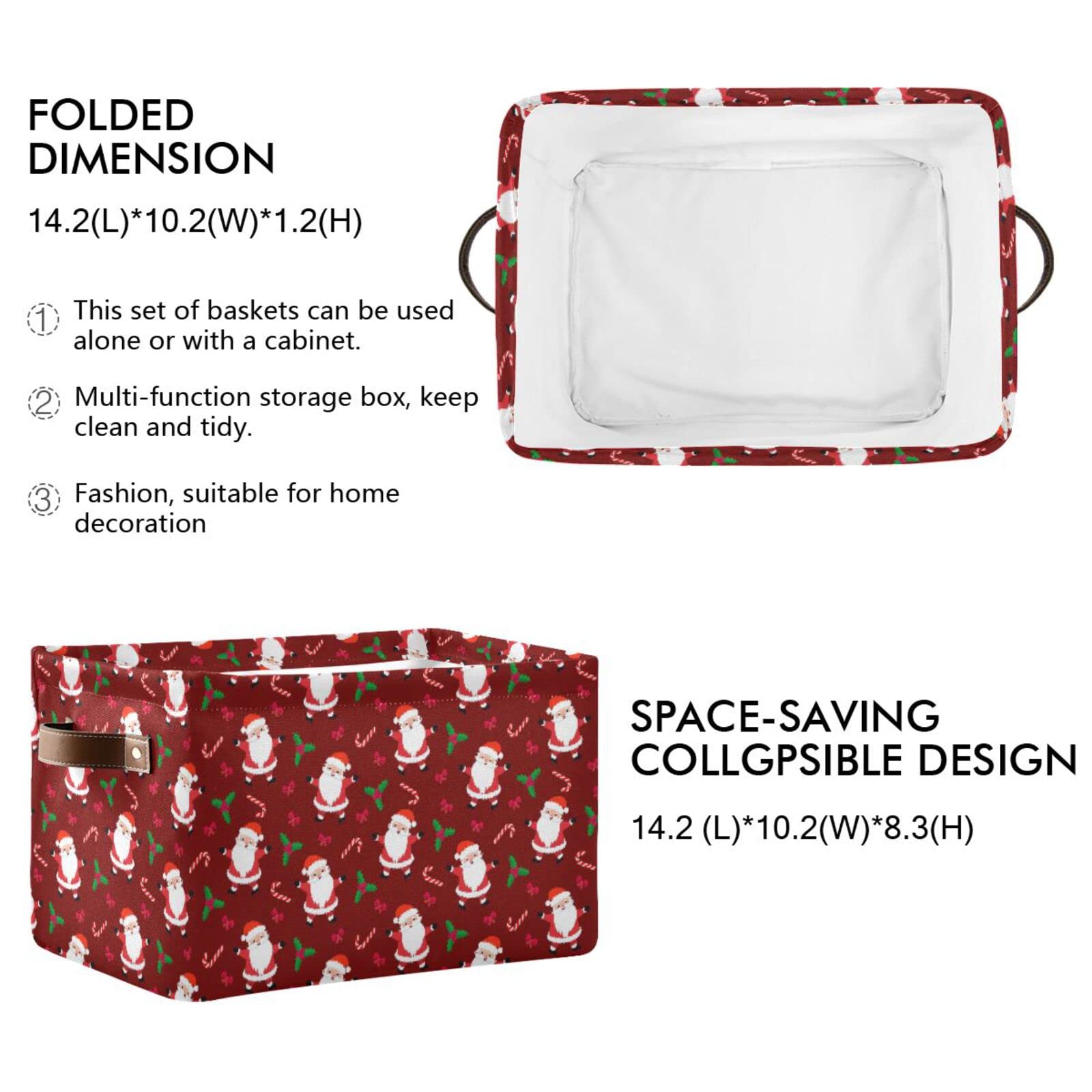 ALAZA Christmas Santa Claus Gift Red Foldable Storage Box Storage Basket Organizer Bins with Handles for Shelf Closet Living Room Bedroom Home Office 1 Pack