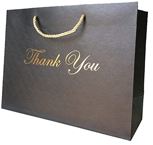 MODEENI Large Black Thank You Gift Bags Paper Shopping Bags with handles 13x10 Large Gift Bags 12 Pack Gold Foil Premium Quality Matte Embossed for Small Business 13x5x10