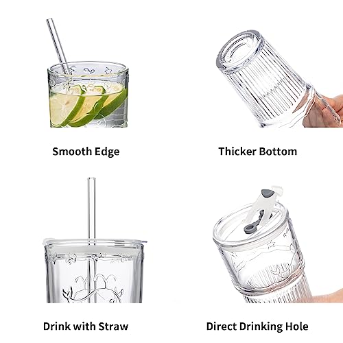 BLUEPOLAR 20oz/600ml Glass Cups With Lids and Glass Straws ,Thick Wall Iced Coffee Cup Glass Cup for Water, Iced Tea Fruit Juice Etc(Clear,2 Pack)
