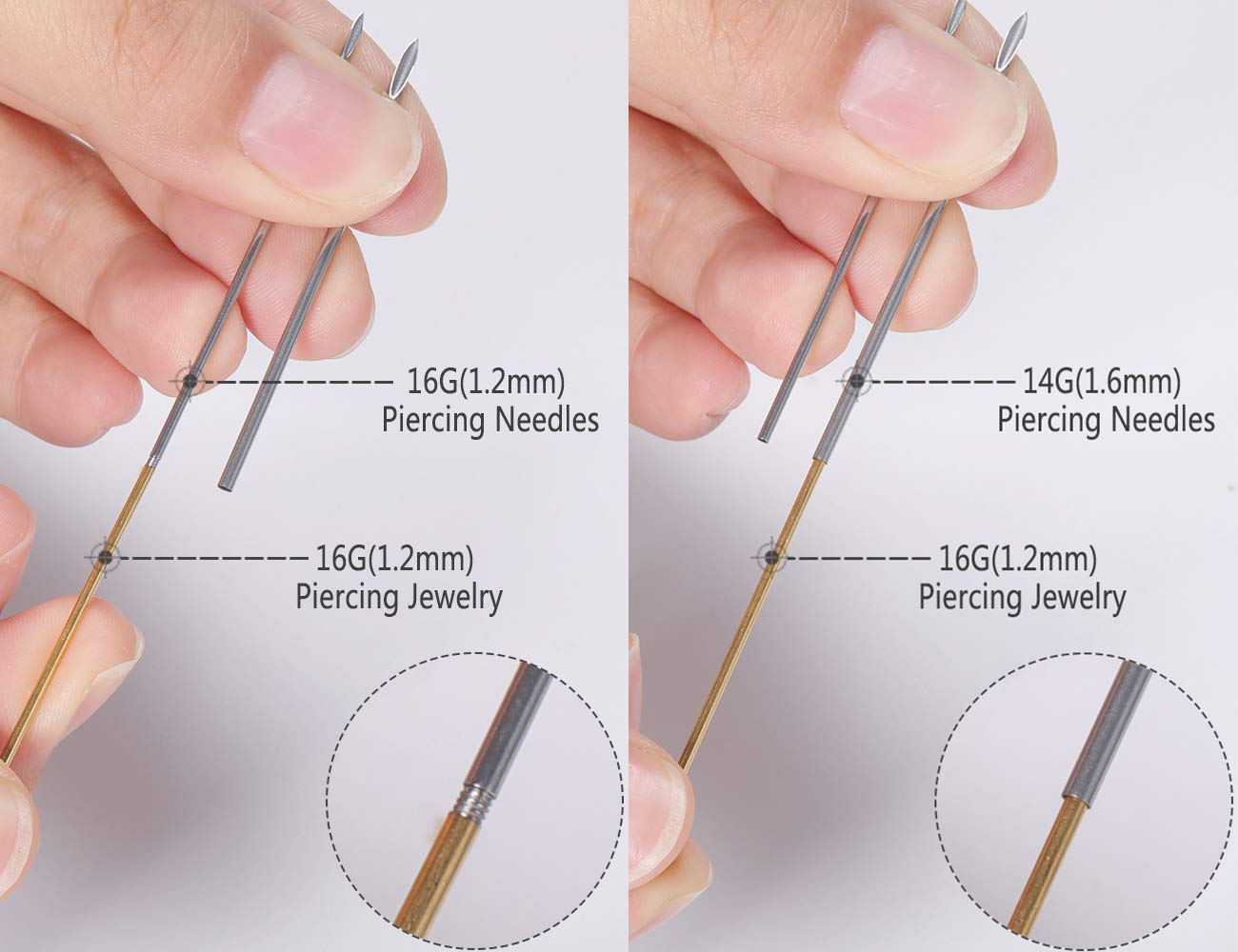 ZS 100pcs Body Piercing Needles - Ear Navel Nose Lip Nipple Piercing, 14G, 15G, 16G, 18G, 20G, Disposable Professional Body Piercing Needles Tool, Tattoo Supplies (15G)