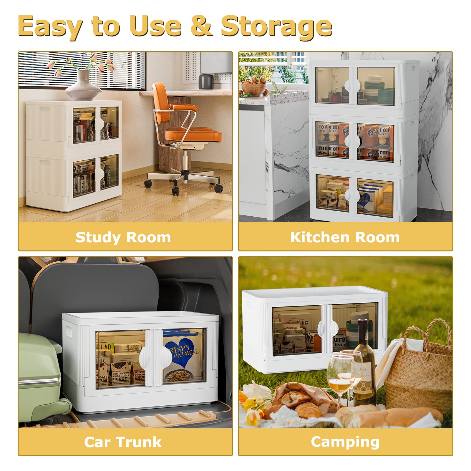 FUNLAX Collapsible Storage Bins with Lids, 14 Gal Foldable Stackable Storage Bins with Doors and Wheels, Folding Storage Boxes Set 3 Pack for Closet, Bedroom, Laundry, Home Organizer and Storage
