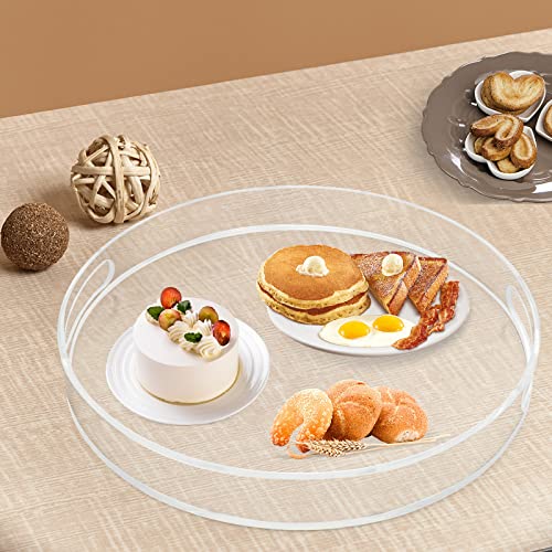 Acrylic Tray, Clear Serving Tray with Handles Decorative Tray Organizer for Coffee Table Bathroom Kitchen Office, 15.75 x 15.75 x 1.97inch