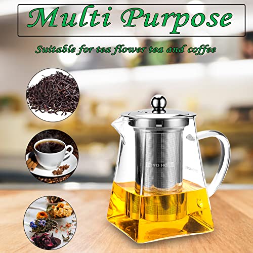 Glass Teapot with infuser, Tea Infusers for Loose Tea, Small Loose Leaf Tea pot, Heat resistant, Ideal for Tea Parties and Stovetop Brewing,600ml