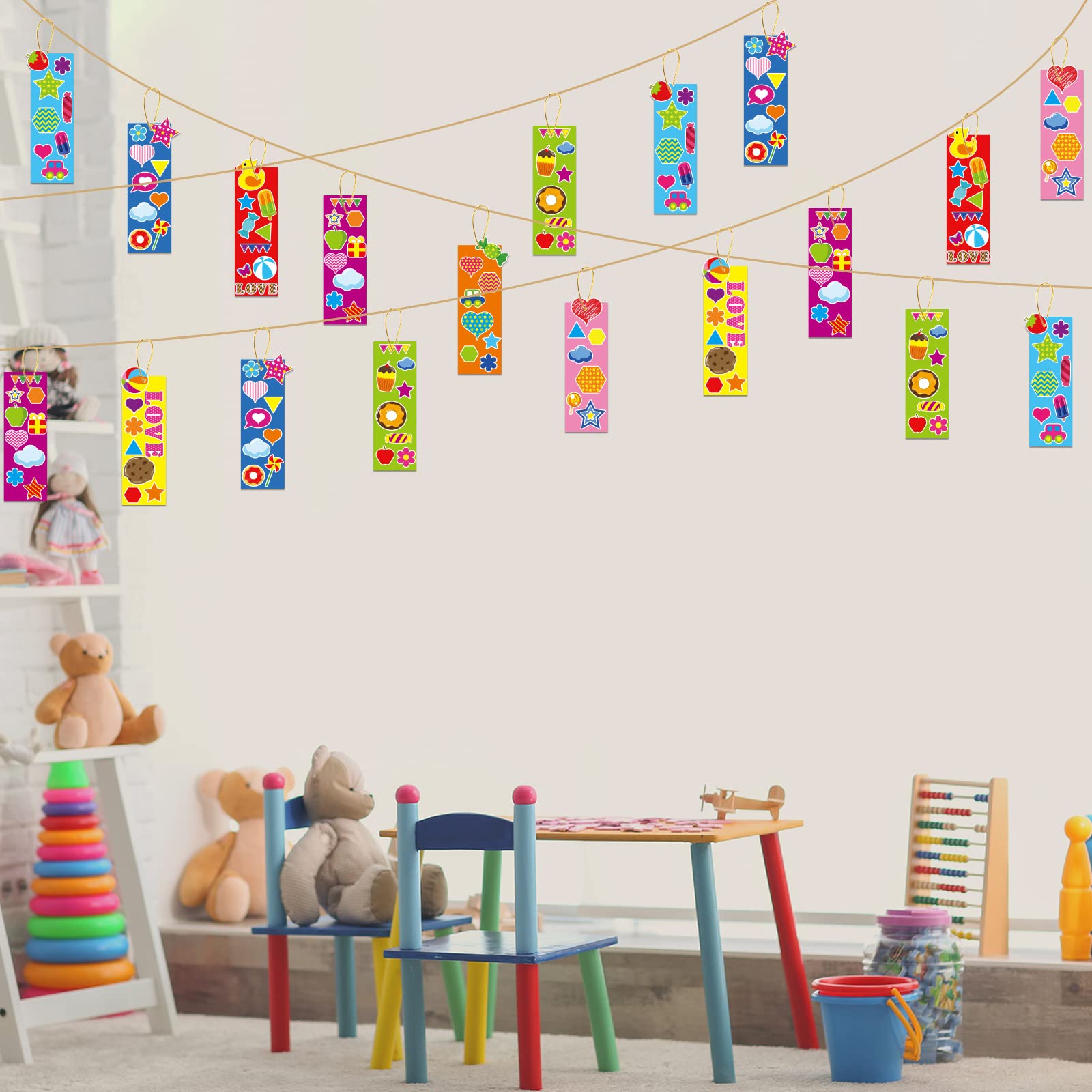 48Pcs Bookmarks Craft for Preschool Kids,DIY Bookmarks Art Craft Kit with Multi Stickers Home Classroom Indoor Game Activities Gift Favor