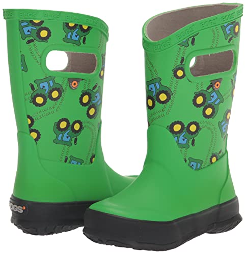 Bogs Kids Rainboot, Tractors Print - Green, Size 7 Little Kid
