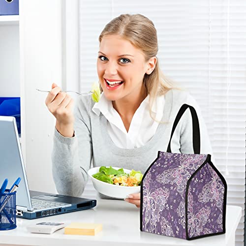 ALAZA Beautiful Butterfly Purple Insulated Lunch Bag Reusable Lunch Tote Bag for Work Picnic School M