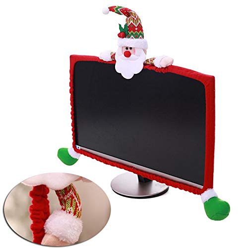 Christmas Computer Monitor Cover, Elastic Xmas Decorations Santa Claus Computer Laptop Monitor Border Cover for Home Office Decor Year Gift Ideas
