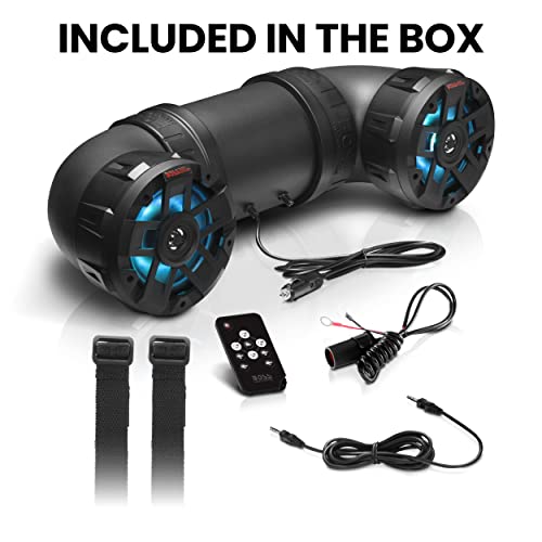 BOSS Audio Systems ATV65BRGB ATV UTV Weatherproof Sound System - 6.5 Inch Speakers, 1 Inch Tweeters, Full Range Audio, Built-in Amplifier, Bluetooth, Multi-Color Illumination, Hook Up To Stereo