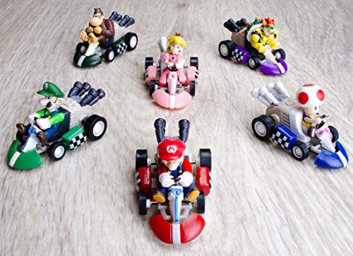 6pcs Mini Super Character Kart Pull Back Cars Cake Toppers Figures Toy Sets, Kids Birthday Party Cake Decoration Supplies and 2 pcs Keychains