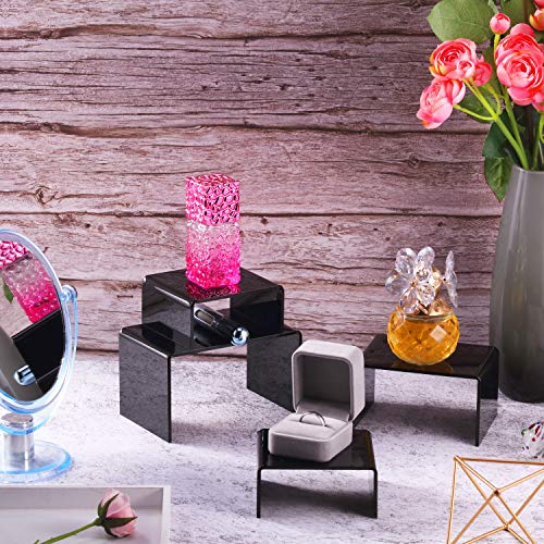 Chuangdi 2 Sets Acrylic Display Risers, Clear Product Stand, Jewelry Display Riser Shelf Showcase Fixtures for Dessert Cupcake Candy Treat Action Figure Display (Black,Medium Set)