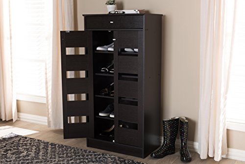 Baxton Studio Oullins Shoe Cabinet, Wenge Dark Brown