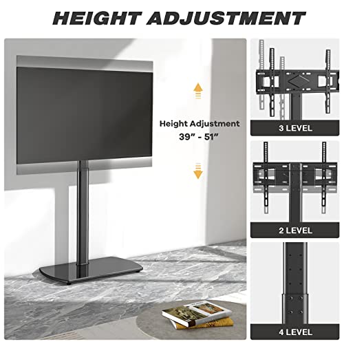 Universal Floor TV Stand with Mount Swivel and Height Adjustable for Most 26 to 65 Inch LCD LED OLED Flat Panel and Curved Screen TVs, Tall TV Stand Space Saving for Corner and Bedroom, Black
