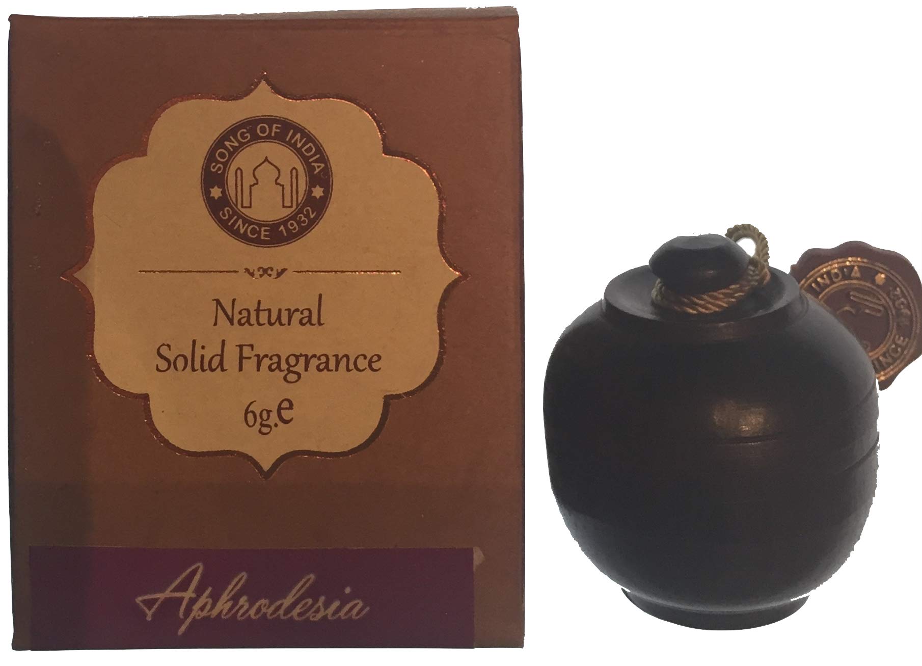 Song of India Solid Perfume in Hand-Carved Rosewood Jar with Screw-on Top (Aphrodesia)