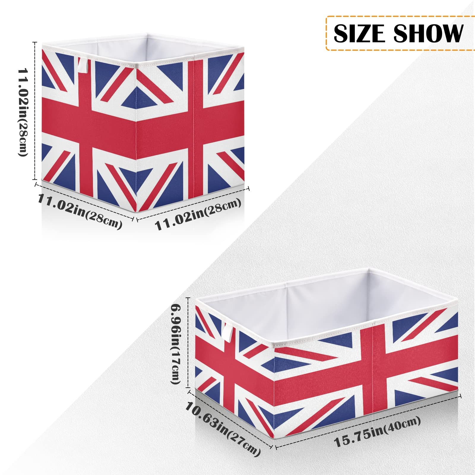 ALAZA British Flag Union Jack London 11 Inch Cube Storage Bin Organizer Foldable Basket for Closet Cabinet Shelf Office