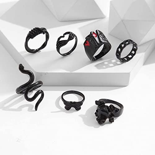 7 PCS Black Gothic Stackable Animal Rings Set for Women Girl Thick Knuckle Black Vintage Joint Finger Rings