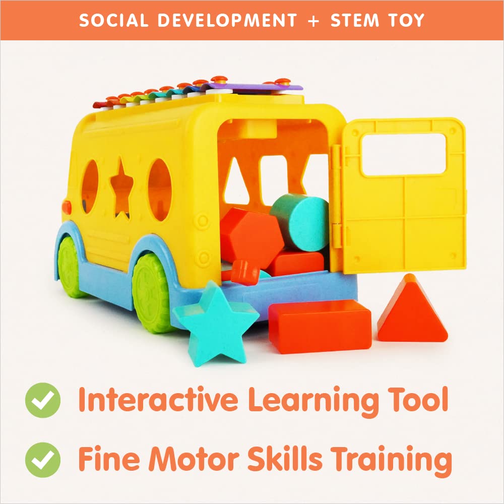 Boley Activity Learning Toy for Toddlers - RooCrew Xylophone School Bus - Activity Learning Center for Shapes, Colors and Music - Interactive Toy for Toddlers - Ages 2 and Up