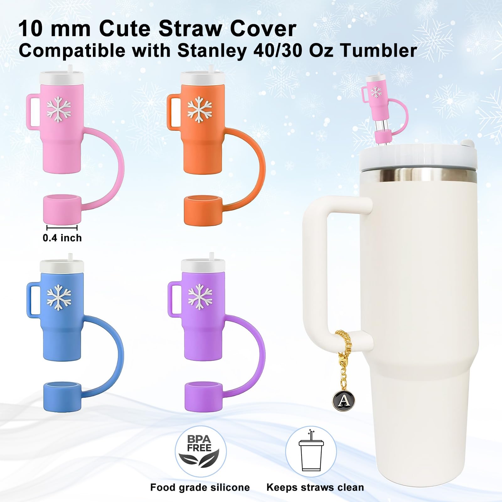6Pcs Straw Cover Compatible with Stanley 40&30 Oz Tumbler, 0.4in Cute Silicone Straw Covers Cap for Stanley Cup Accessories, Reusable Drinking Straw Toppers
