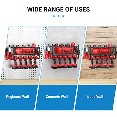 Keten Power Tool Organizer, Wall Mount Cordless Drill Holder, Thicken Tool Shelf & Tool Rack for Drill, Spanner, Screwdriver, Metal Tool, Suitable for Pegboard