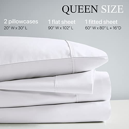 Beautyrest 1000 Thread Count, Solid Color Sheet Set, Elastic Deep Pocket, All Season, Breathable, HeiQ Smart Temperature, Soft Cotton Blend Bedding, Matching Pillowcase, Queen White 4 Piece