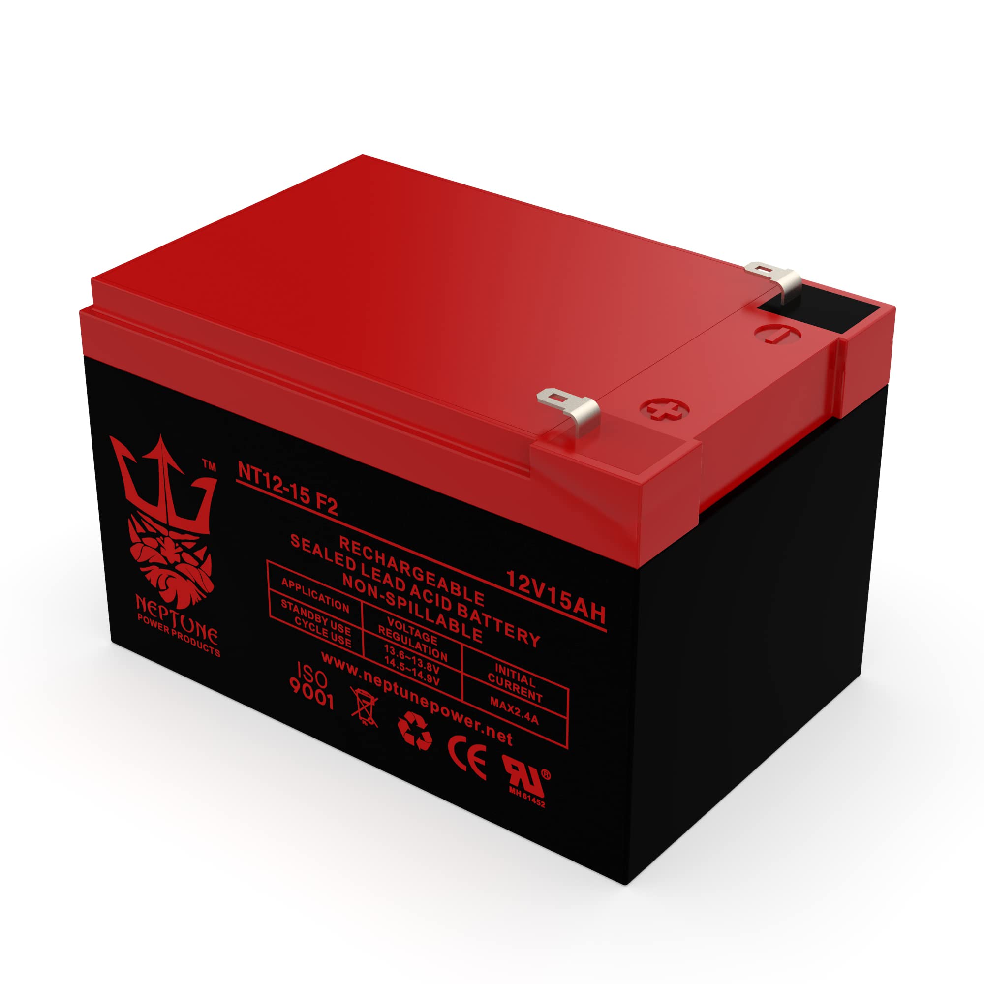 Neptune Power Products Brand NT12-15 F2-12V 15AH F2 SLA Rechargeable Battery Replacement for Go Go Elite Traveller SC40E, SC44E - 2 Pack- USA Technical Support