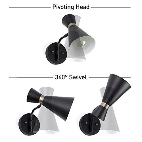 Globe Electric 65855 Belmont 1-Light Wall Sconce, Satin Black, Gold Accents