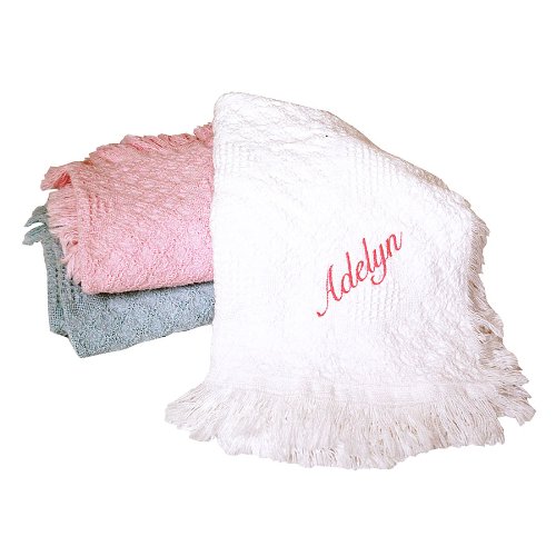 Custom Embroidered Monogrammed Pink Girl Cotton Woven Personalized Baby Blanket