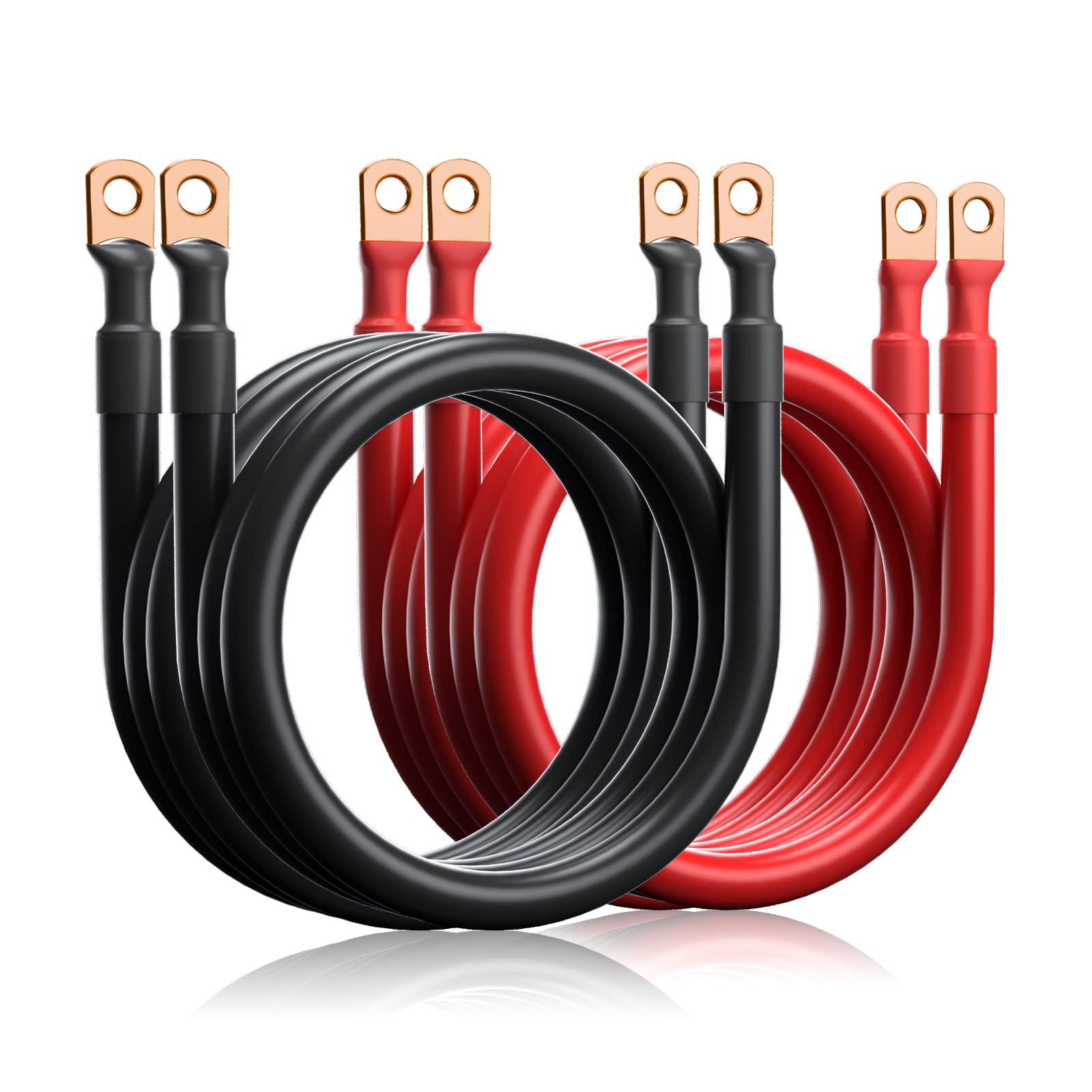 4AWG Battery Cable 3Ft, Parallel Battery Inverter Cables 4 Gauge 3 Feet fit for Solar, RV, Car, Boat, Pure Copper Battery Connection Cables with Heavy Duty 5/16" Lugs on Both Ends (Black & Red)