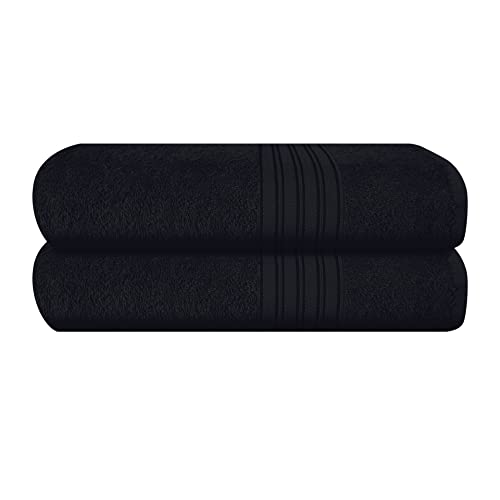 BOUTIQUO 100% Cotton 2 Pack Bath Towel Set 28x55 inches, Eco-Friendly Large Bath Towels,Compact Quickdry Lightweight Soft & Highly Absorbent Bath Towel, Ideal for Everyday Gym Travel Camp Pool - Black