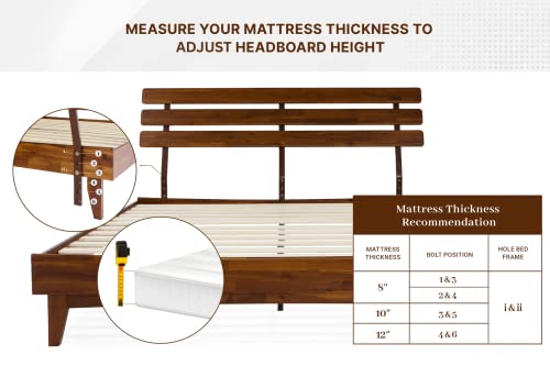 Bme Caden 15 Inch Deluxe Bed Frame with Adjustable Headboard - Mid Century, Retro Style with Acacia Wood - No Box Spring Needed - 12 Strong Wood Slat Support - Easy Assembly - Dark Chocolate, King