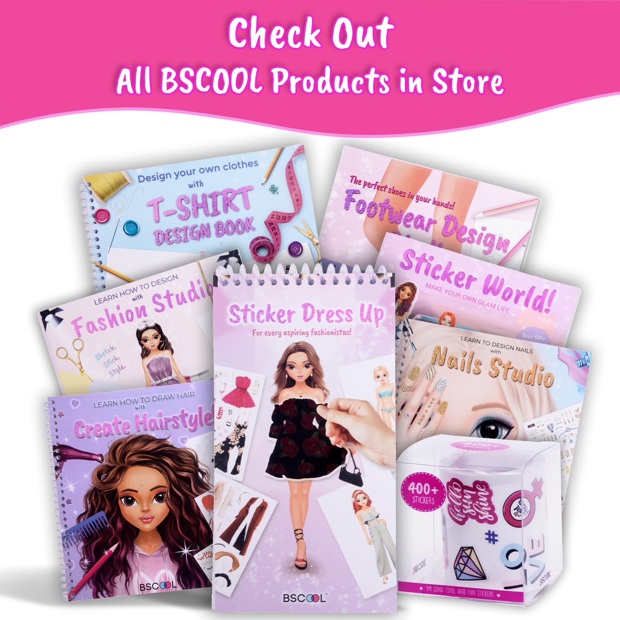 BSCOOL Fashion Studio Drawing, Coloring & Little Designer Creativity Book for Kids 4 and Up with Stickers, Stencils, Textures - Creative Fashion Design Sketchbook for Girls