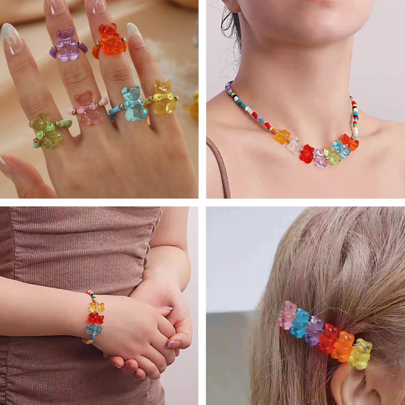 FASHEWELRY 200pcs Clear Acrylic Bear Beads Mixed Color Transparent Gummy Bear Spacer Beads Mini Cute Bear Loose Beads Bulk for Bracelet Necklace Earring Jewelry Making