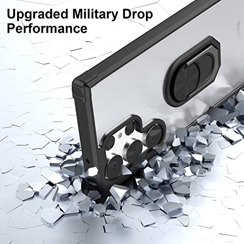 AOCOCEN Design for Galaxy S23 Ultra Case, Clear Crystal Hybrid Protective Rugged Case Cover [Ring Holder Kickstand][Magnetic Car Mount Feature] for Samsung Galaxy S23 Ultra 5G(Clear+Black)