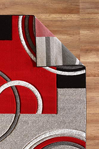 GLORY RUGS Area Rug Modern 5x7 Red Soft Hand Carved Contemporary Floor Carpet with Premium Fluffy Texture for Indoor Living Dining Room and Bedroom Area
