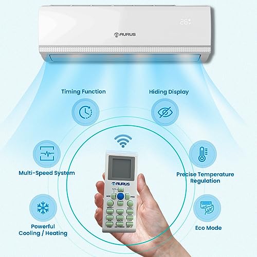 AURUS 2 Ton 24000 BTU Mini Split Cools Up to 1000.Sq.Ft Energy Efficient Ductless Air Conditioner, with Heat Pump and Pre-Charged 10ft Installation Kits 220v