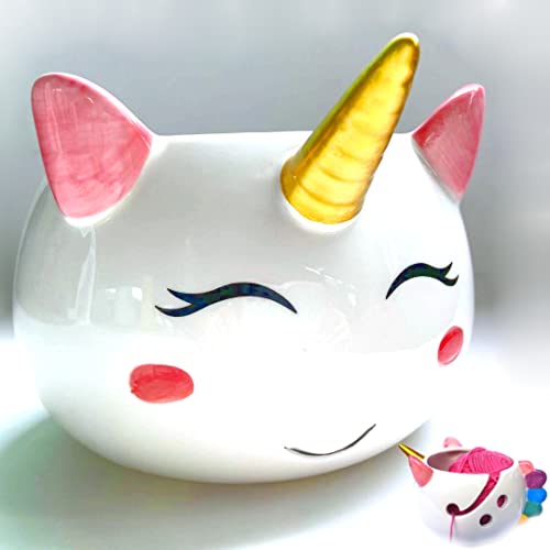 Unicorn Yarn Bowl for Knitting - Ceramic Knitting Bowl Extra Large 8.5β- Ceramic Yarn Bowl Crochet Accessories Yarn Holder Storage Gift for Knitters