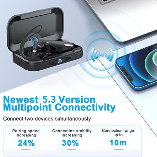 AODE Bluetooth Headset , Earpiece with ENC MIC ,Trucker wireless headset Charging Case 55Hrs playtime 5.3 Hands-Free Caller Voice Announce for Driving/Business(Upgrade Version) Update-Black