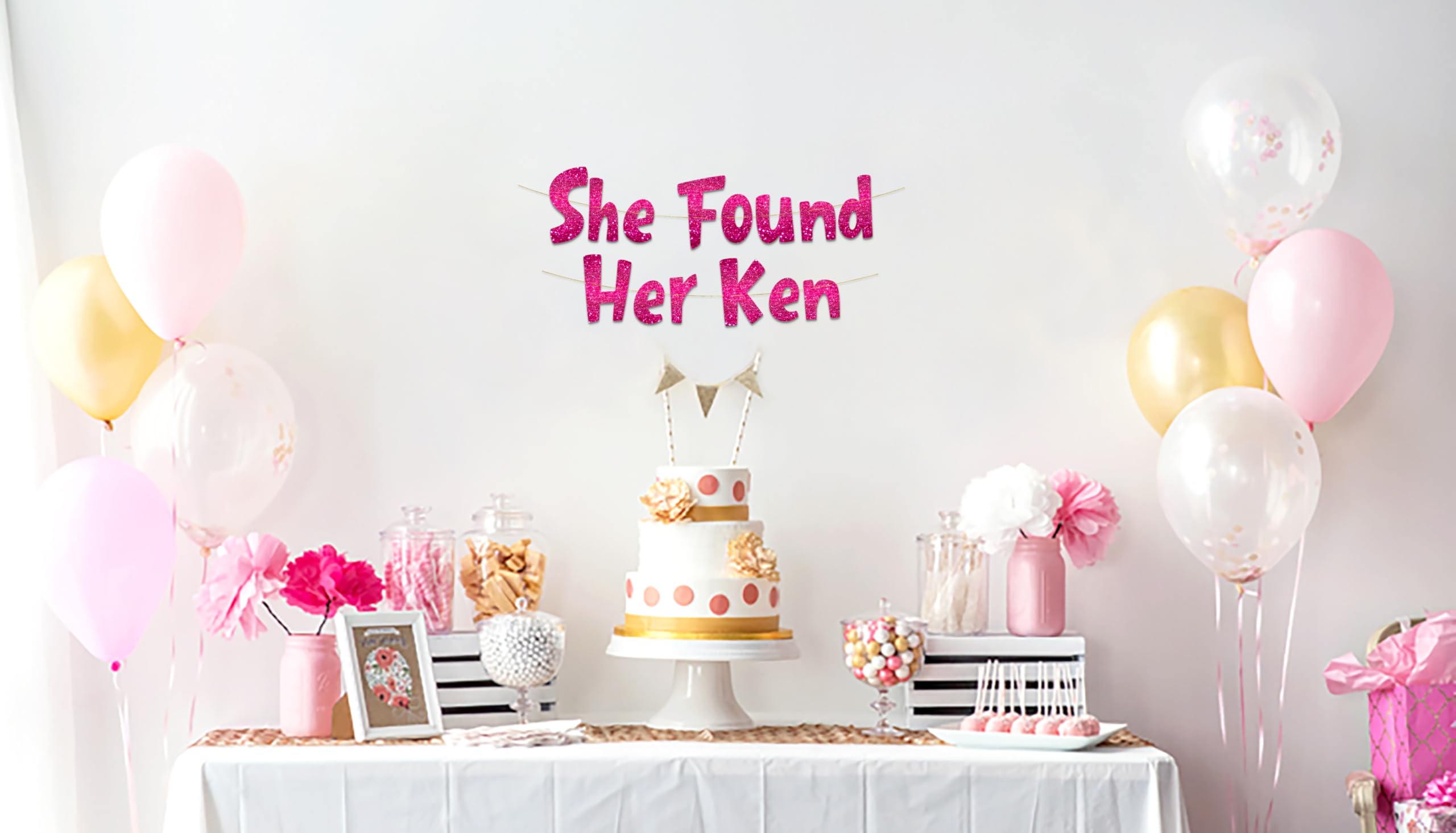 She Found Her Ken Pink Glitter Bachelorette Banner - Bachelorette Party Decorations, Favors, Supplies, Games and Ideas
