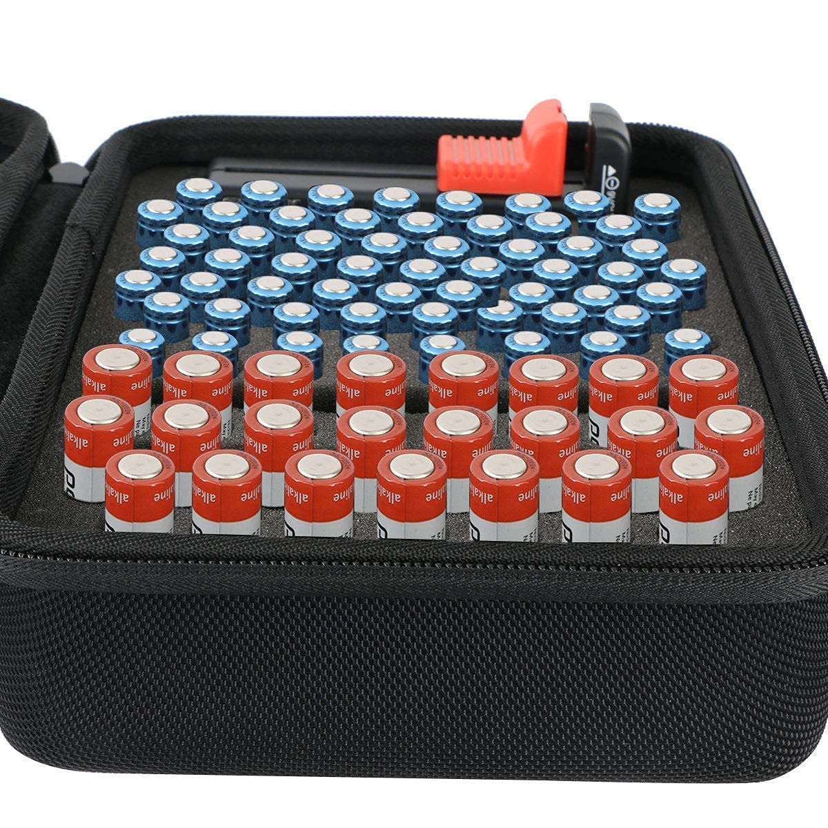 khanka Hard Battery Organizer Storage Box, Carrying Case Bag Holder - Holds 116 Batteries AA AAA C D 3V 9V with Battery Tester (BATTRIES are NOT Included.)