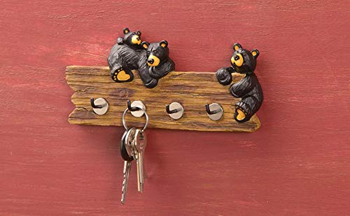 Black Bear Family 3.5 x 7.5 Hand-cast Resin Figurine Key Holder