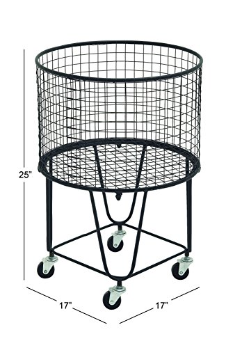 CosmoLiving by Cosmopolitan Metal Deep Set Metal Mesh Laundry Basket Storage Cart with Wheels, 17" x 17" x 25", Black