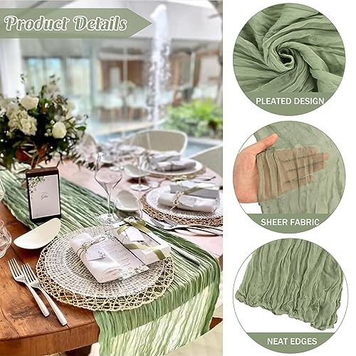 6 Pieces Sage Green 10FT Cheesecloth Table Runner Boho Gauze Fabric Table Runner Rustic Sheer Runner for Wedding Birthday Baby Shower Party Boho Table Decoration(Sage Green)