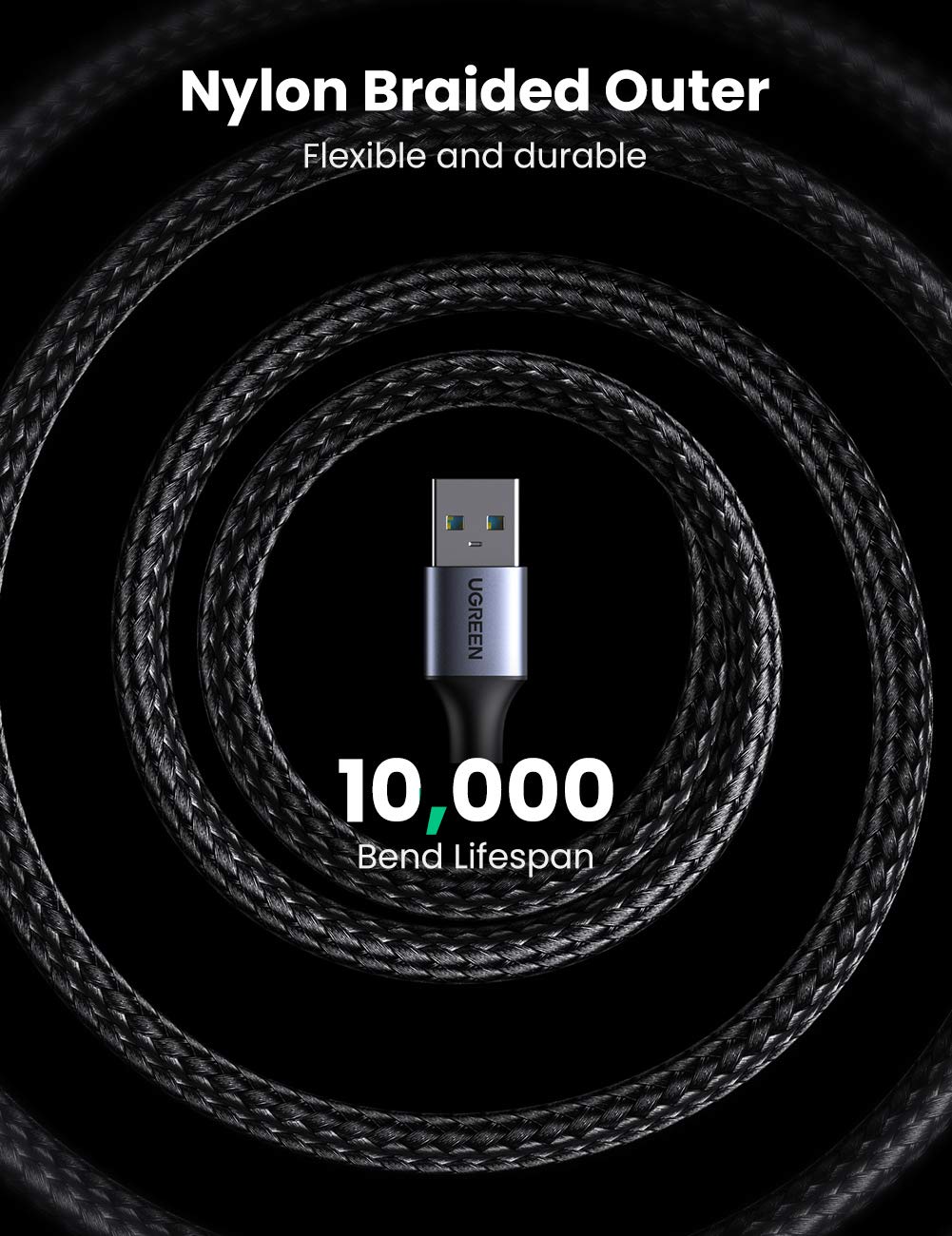 UGREEN USB 3.0 A to A Cable 3FT USB to USB Male to Male Nylon Braided Type A to Type A Cable Compatible with Hard Drive Enclosures DVD Player Laptop Cooler
