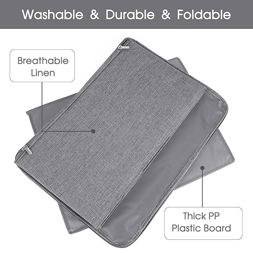 ANMINY 2PCS Storage Bins with Zipper Lid Handles Storage Boxes PP Plastic Board Foldable Lidded Cotton Linen Fabric Home Cubes Baskets Closet Clothes Organizer Containers - Gray, Large Size