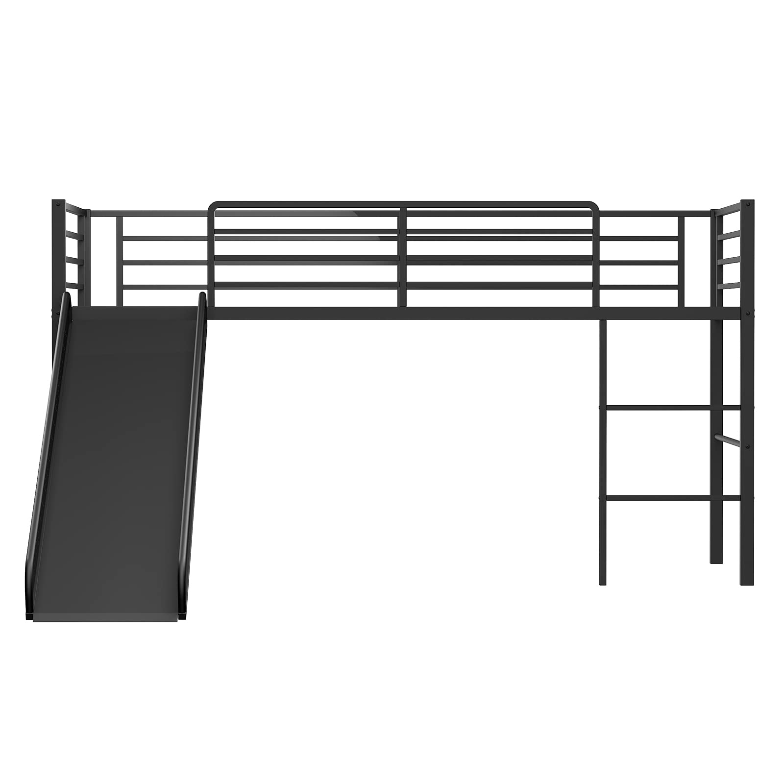Giantex Twin Loft Bed with Slide, Metal Low Bunk Bed w/Safety Guardrails & Built-in Ladder, Toddler Bed Floor Frame for Boys & Girls, No Box Spring Needed (Black)