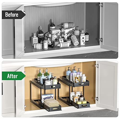 Aojia Under Sink Organizer with 2 Sliding Drawers, Bathroom Organizer Under Cabinet, Pull-out Under Sink Storage,Under Cabinet Storage for Kitchen and Bathroom