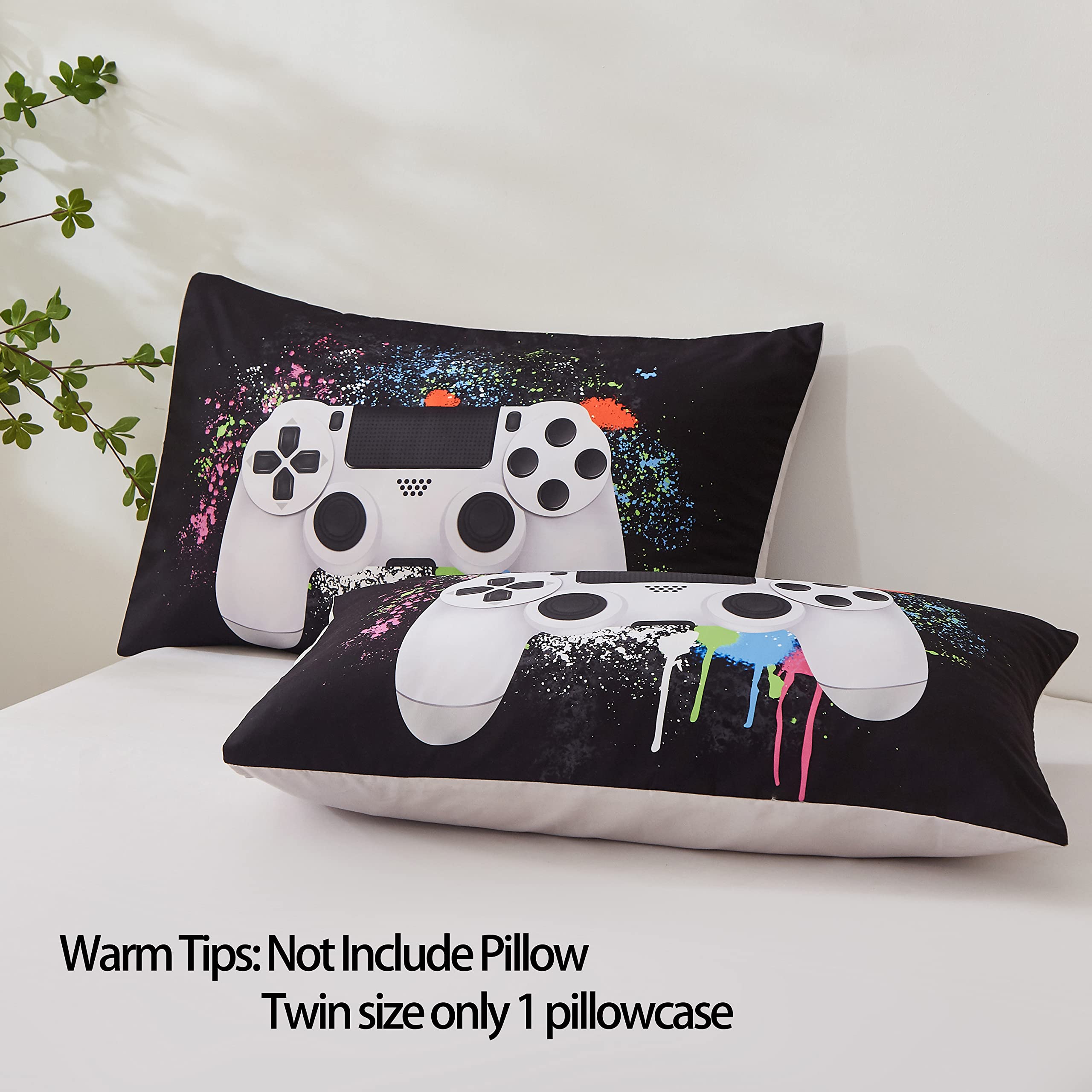 akkialla Gamer Bedding Sets for Boys, Queen Size 3-Piece Gaming Comforter Sets for Kids Teens, Soft Microfiber Video Game Bedding Sets for Game Lovers, 1 Comforter and 2 Pillowcase(White,Queen)