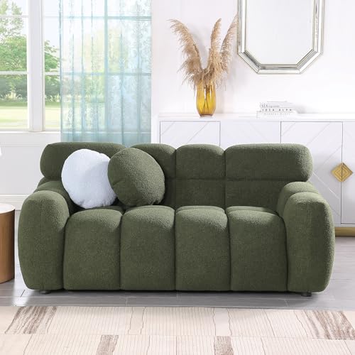 Alberobelo Boucle Sofa for Living Room, Cloud Couch with Solid Eucalyptus Frame & Cloud Pillow, Mid Century Modern Couch for Office Living Room Coffee Room (Green, 65"-Loveseat)