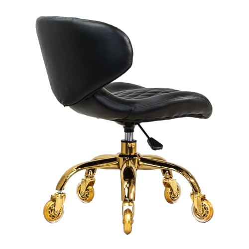 MAYAKOBA HugoII Short Stool (Black Gold), Rolling Seat with Adjustable Height 13"-15", Perfect for Kids Playing Room, Home Gardening, Kitchen and Garage